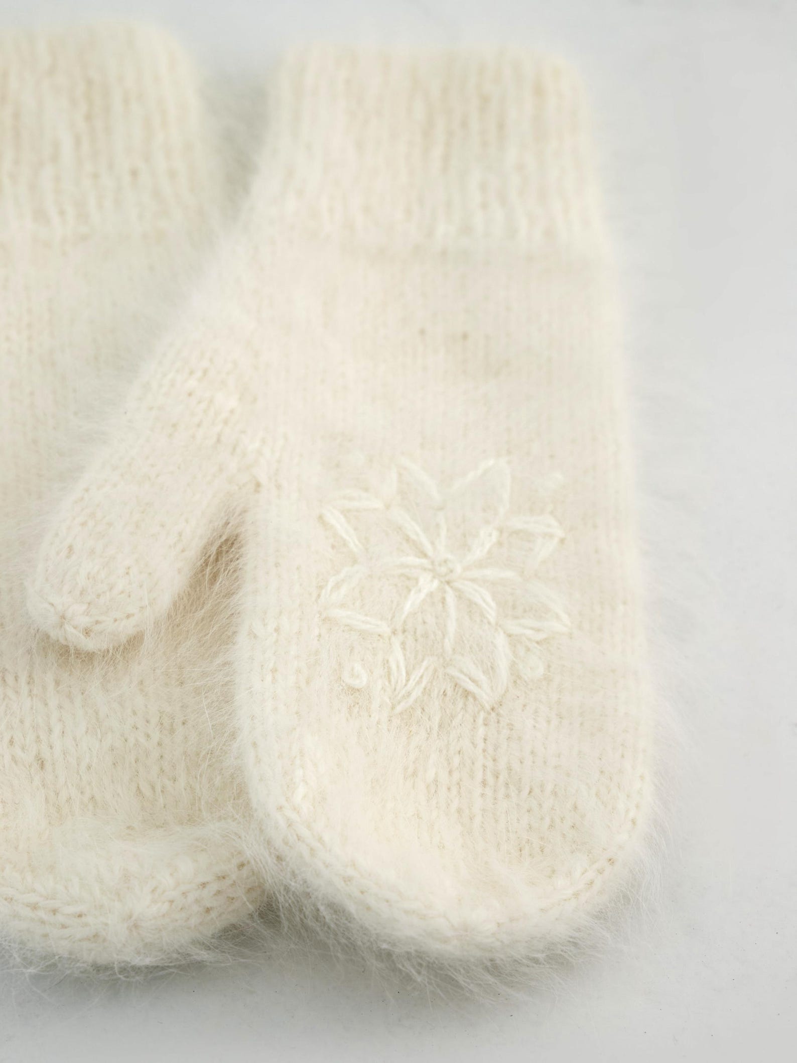 Gloves From Premium Angora Wool - Embroidered Hand-knitted Gloves in Soft Milk Color -perfect ...