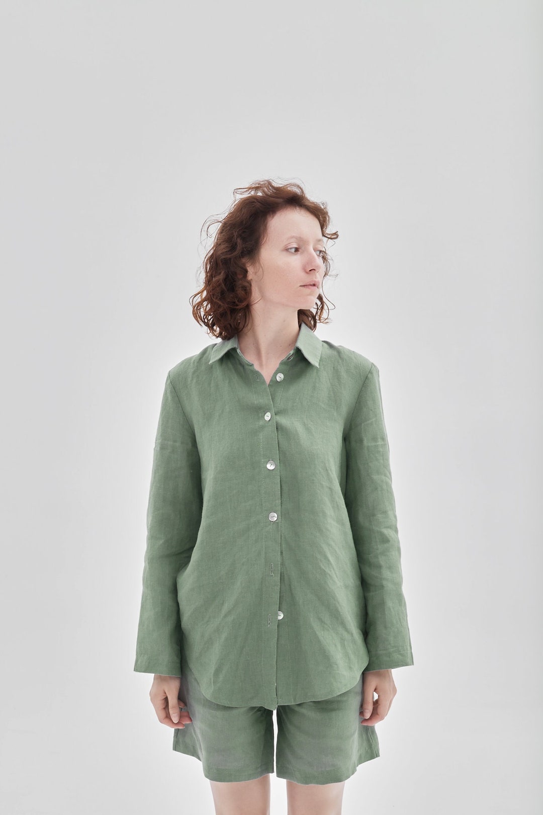 Olive Green Linen Shirt for Women - Eco-friendly Clothing - Relaxed Fit ...