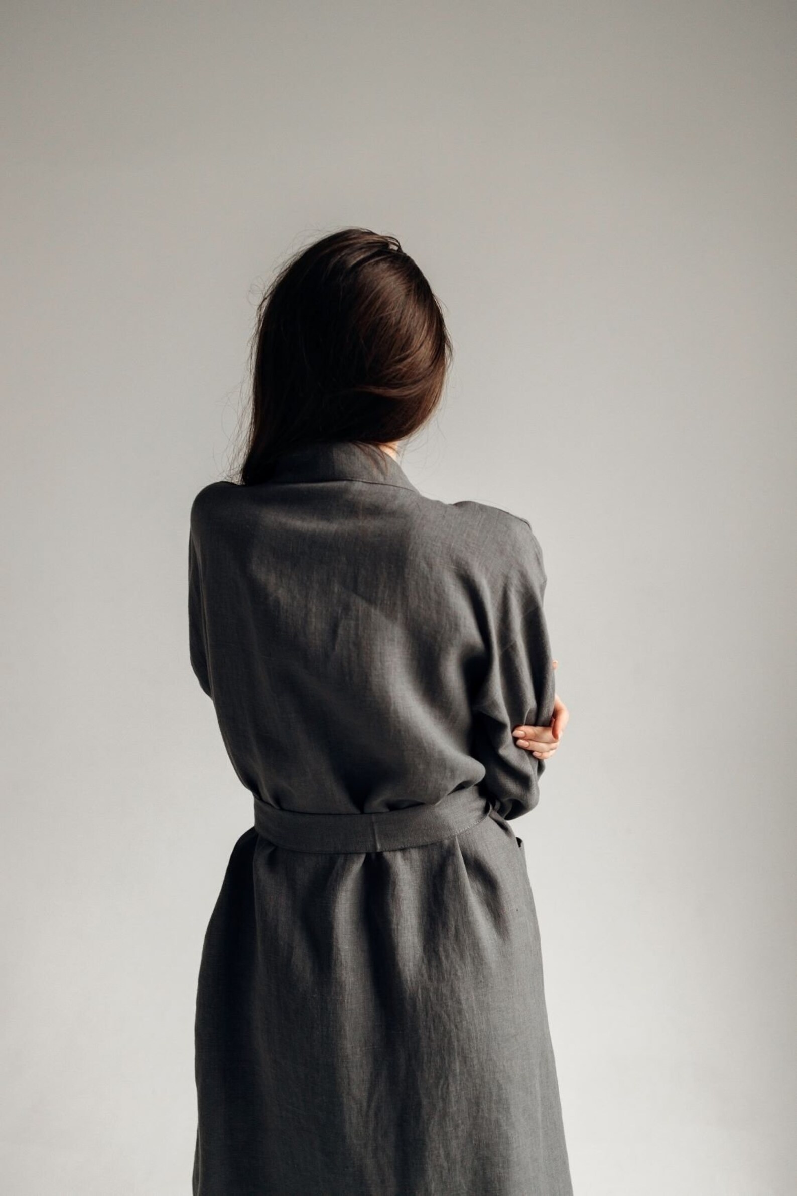 Women's Linen Robe - Grey Flax Bathrobe - Bachelorette Party Dressing ...