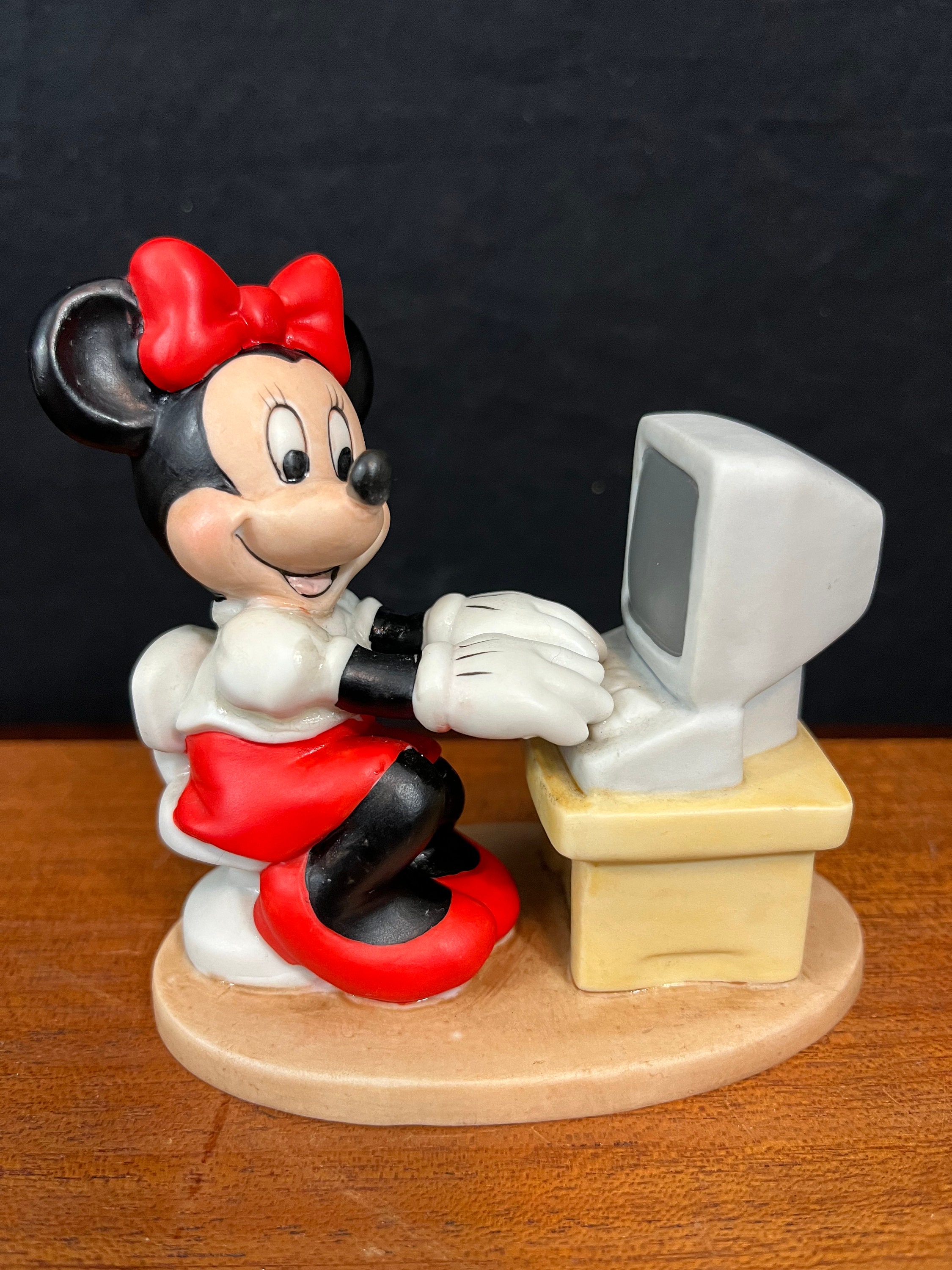 Vintage Disney minnie Mouse Sitting at Computer Ceramic Figurine 3 1/2 ...