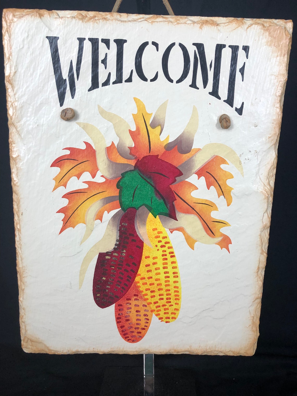 Harvest Corn "welcome" Hand Painted Slate Sign Home Decor - Etsy