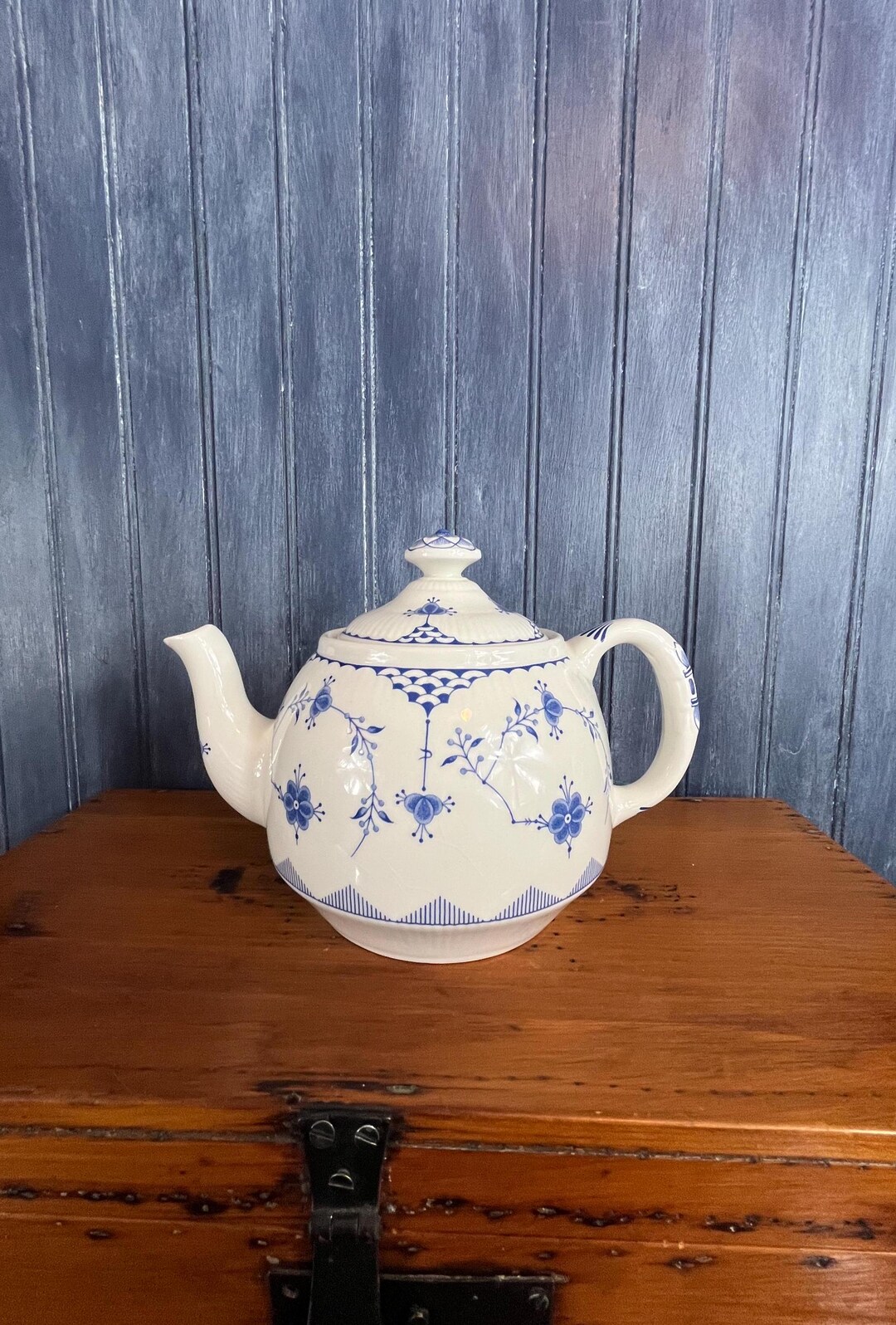 Vintage Furnivals Limited "denmark" Teapot - Blue & White Transferware ...
