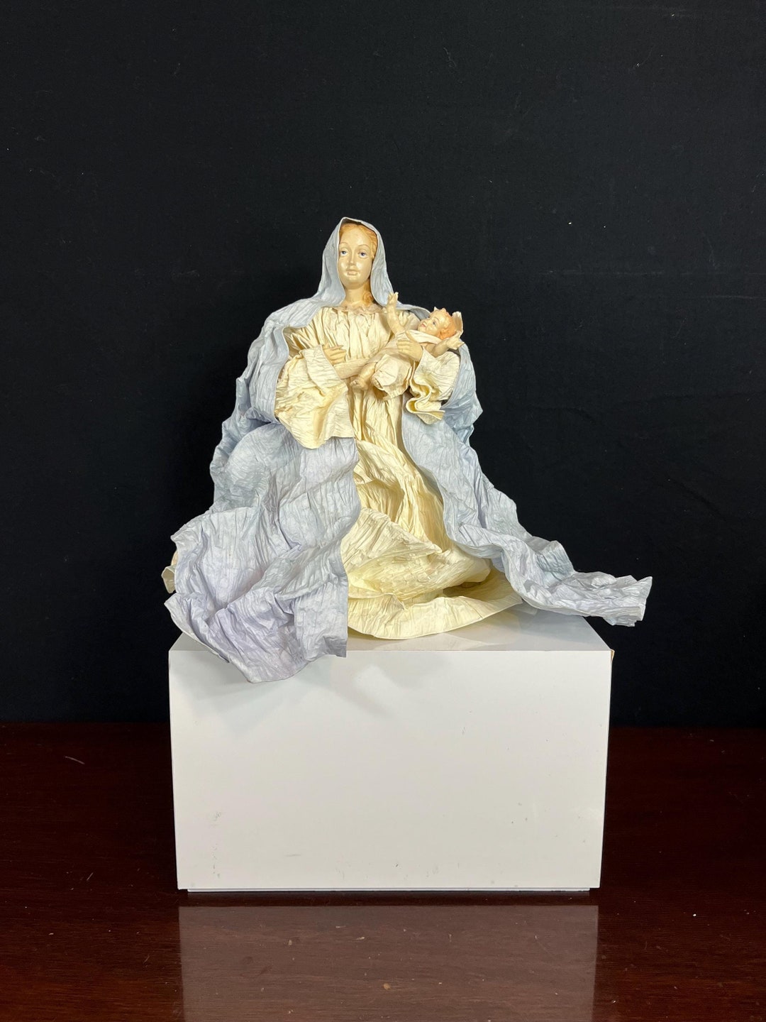 Vintage Madonna and Child Tree Topper Figurine With Ornate Crepe Paper ...