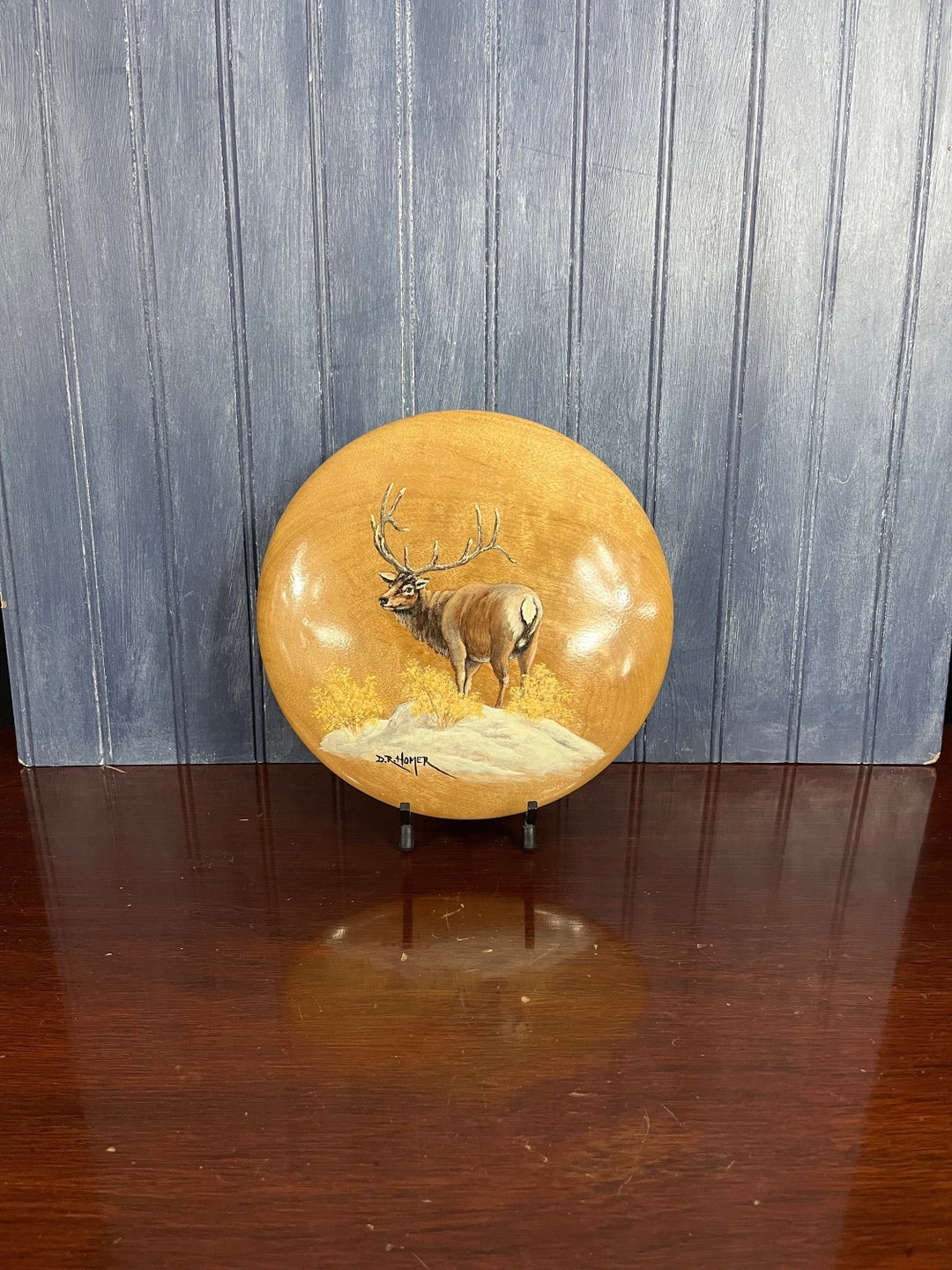 Vintage Myrtle Craft Studio Hand Painted Elk Plaque Oregon Myrtlewood ...