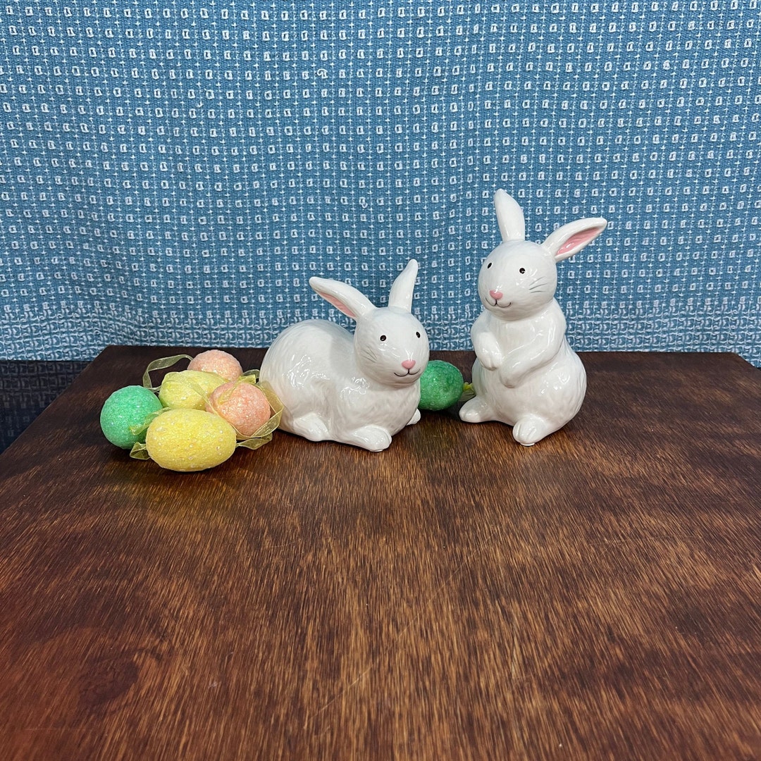 Pair of White Ceramic Bunny Figurines by Blossoms and Blooms - Great ...