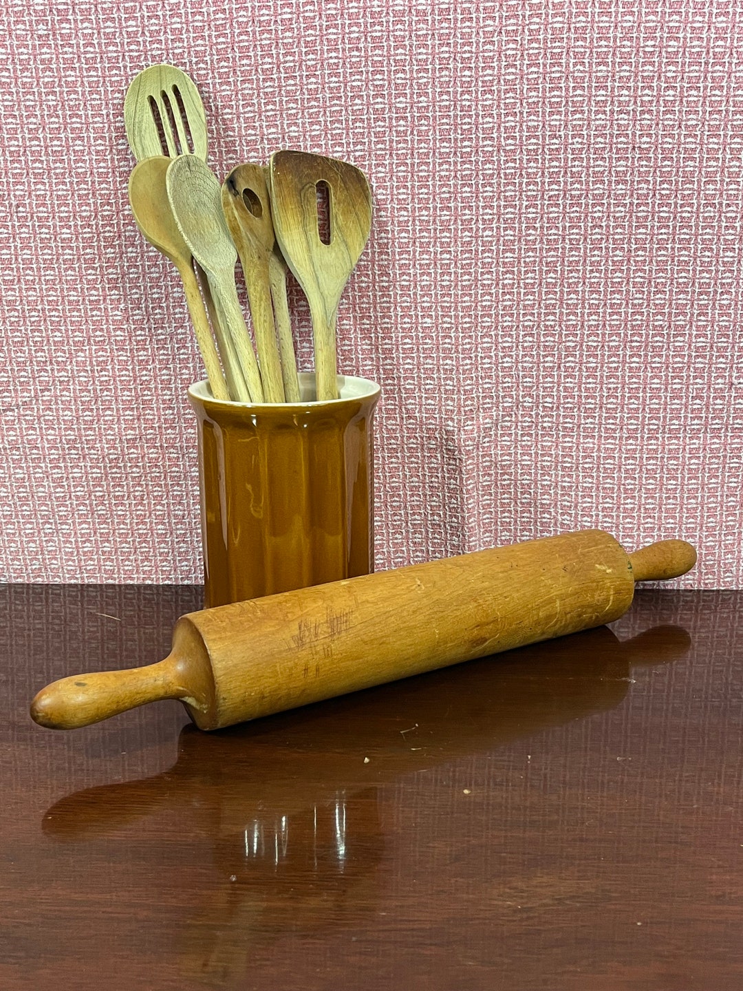 Vintage Solid Wood Rolling Pin - One Piece Wood Construction Baking ...