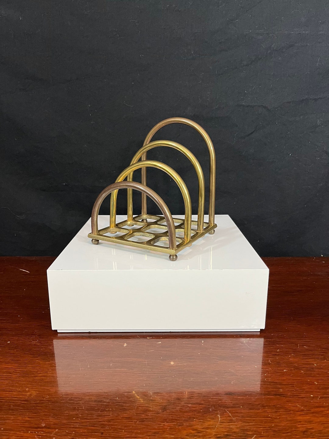 Vintage Brass Tiered Arch Letter Holder With Waffle Base - Vintage Desk ...