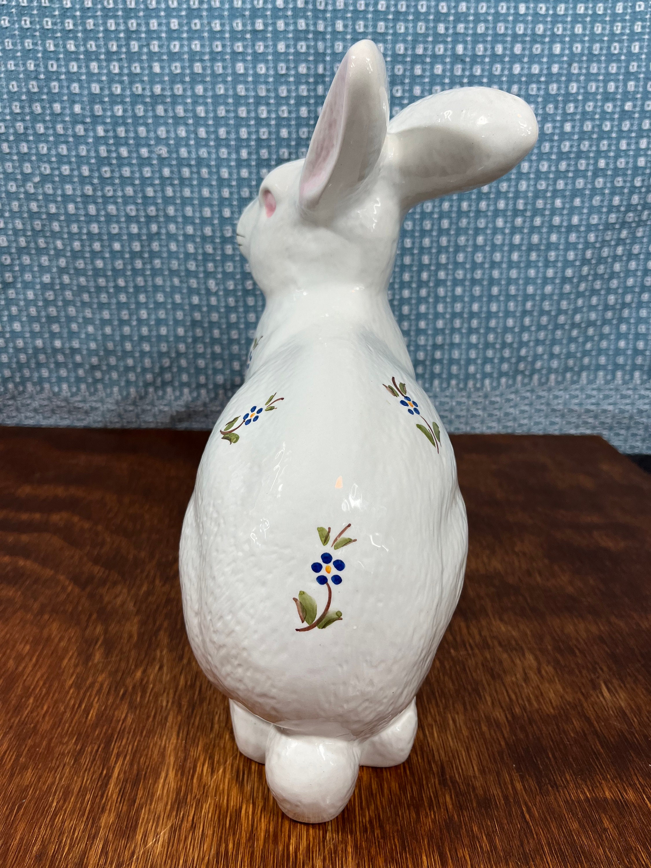 Large Vintage Ceramic Rabbit With Delicate Floral Motif Alcobaca Made ...