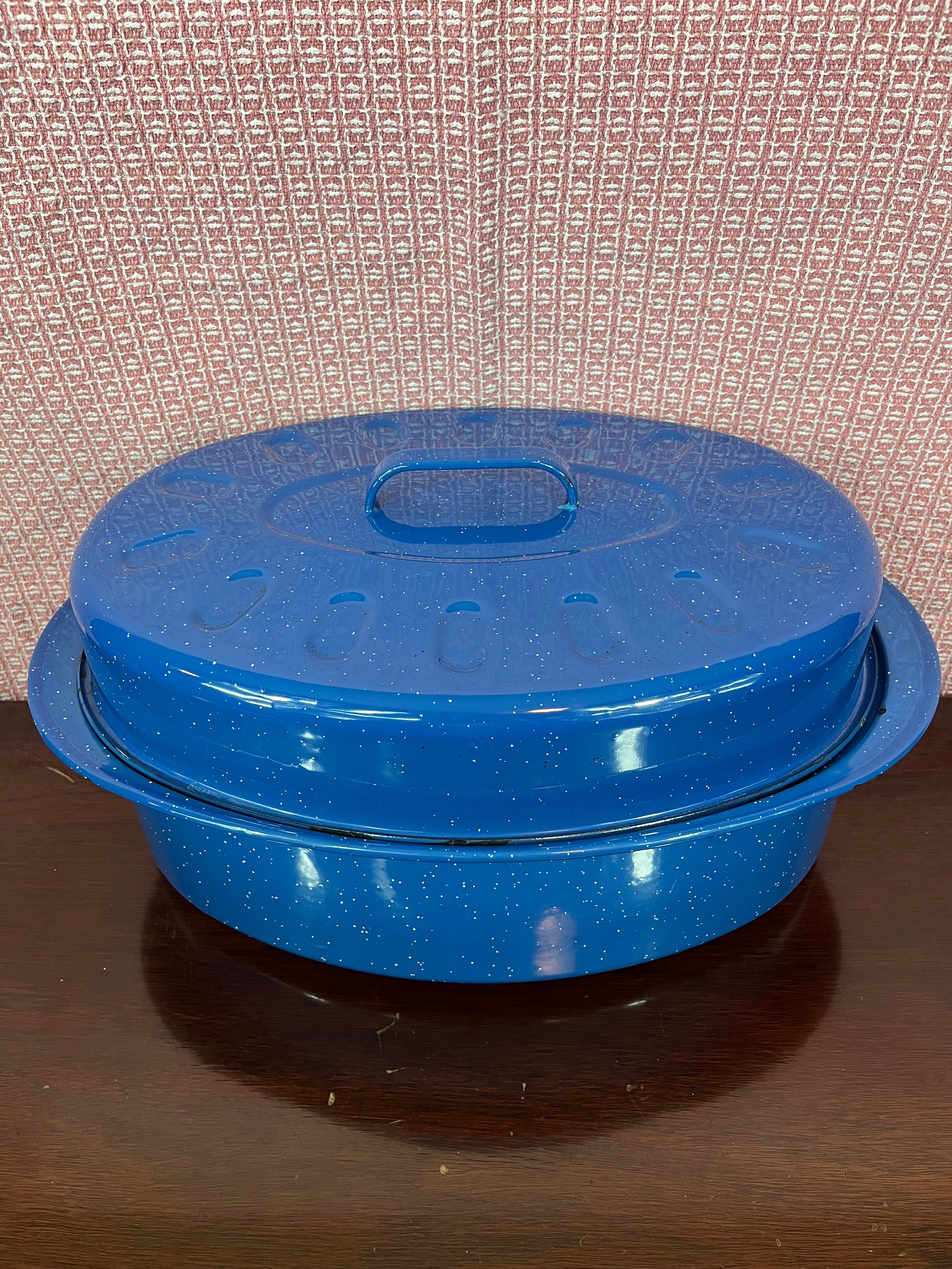Vintage Royal Blue Speckled Enameled Roasting Pan With Lid Retro ...