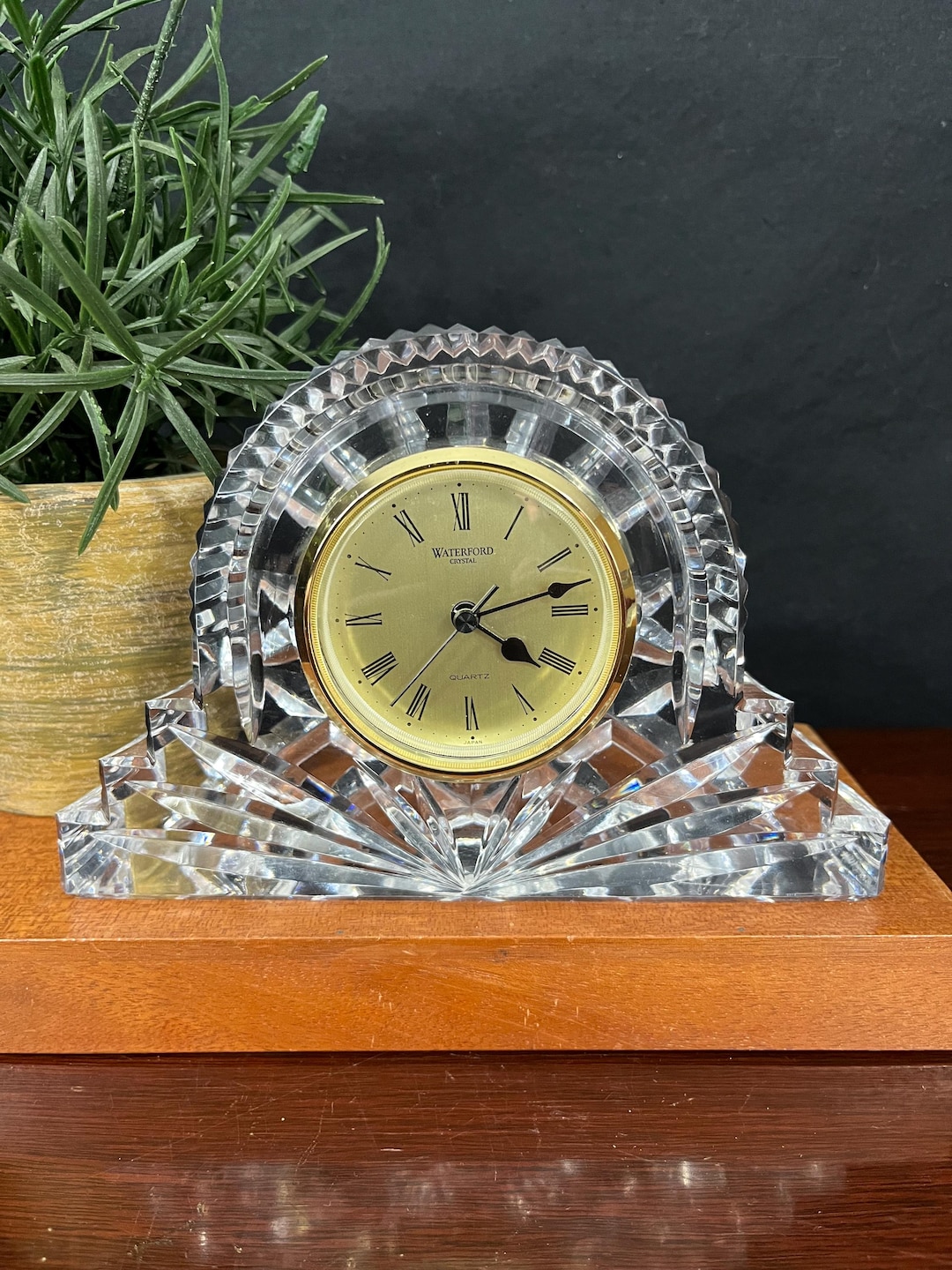 Waterford Crystal "wharton" Mantel Clock Circa - Round Gold Face Roman ...