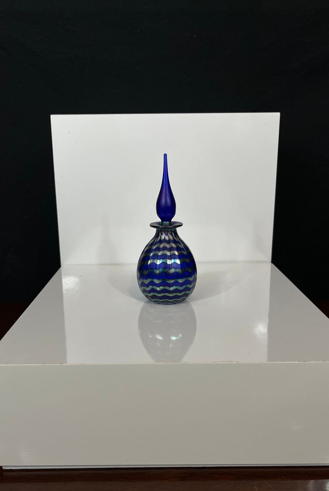 Stunning Steven Correia Signed Blown Art Glass Blue Perfume Bottle With ...