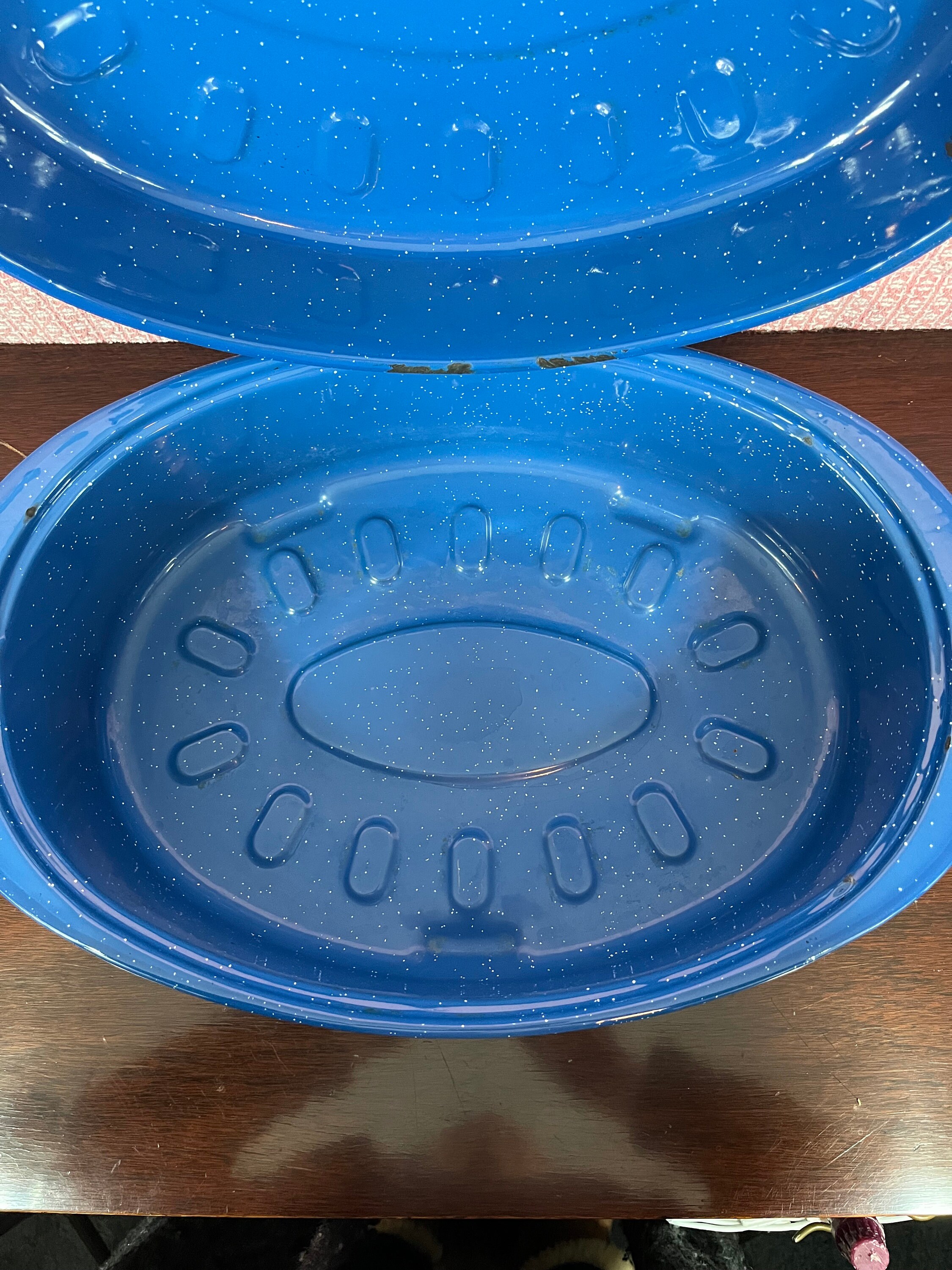 Vintage Royal Blue Speckled Enameled Roasting Pan With Lid Retro ...