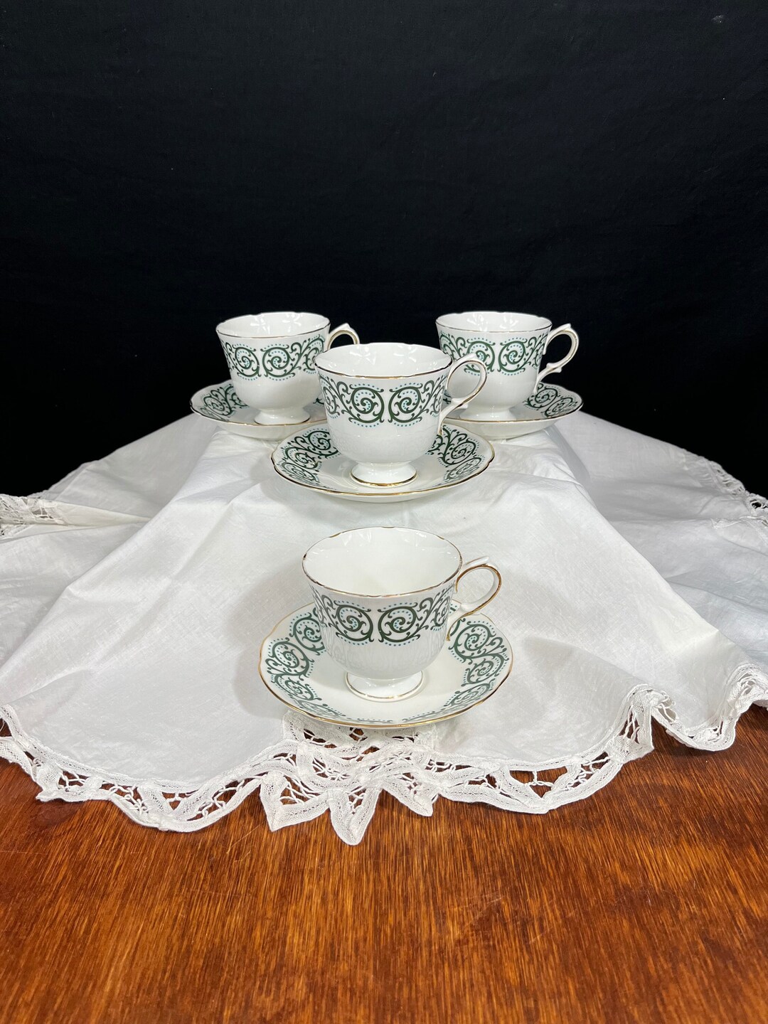 Set of 4 Duchess Sherwood Tea Cups and Saucers- Bone China - Made in ...