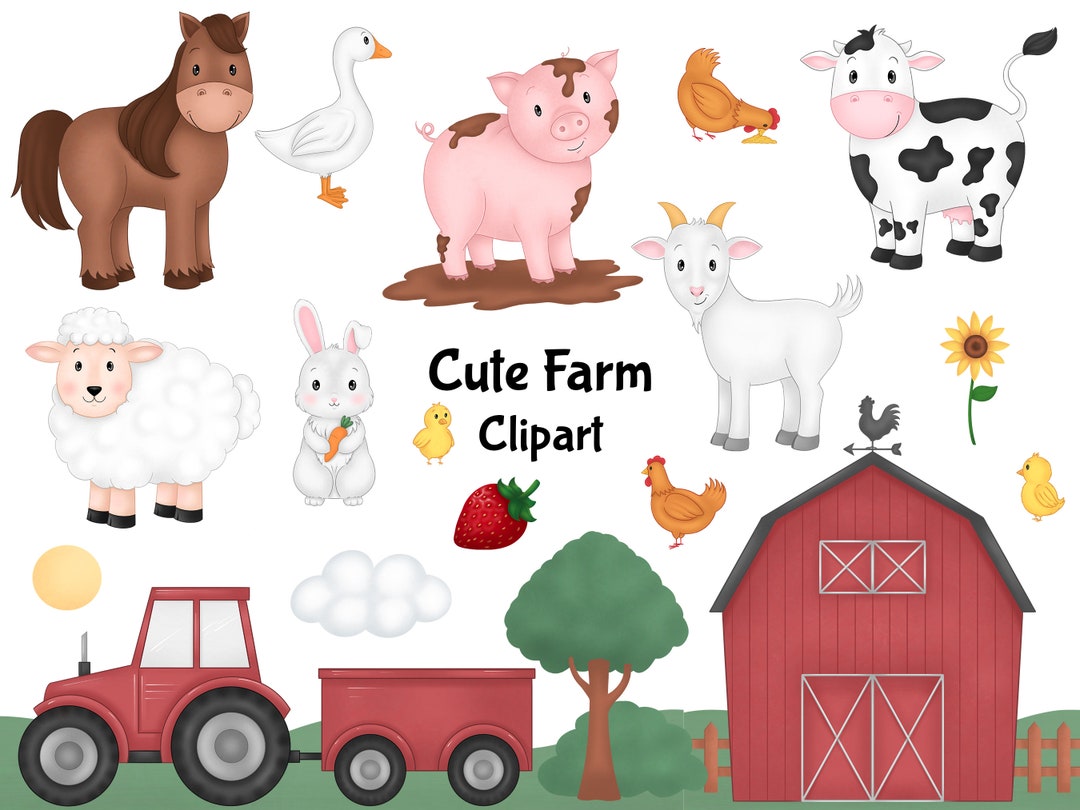 Cute Farm Clipart, Farm Animals, Baby Shower, Printable Art, COMMERCIAL ...