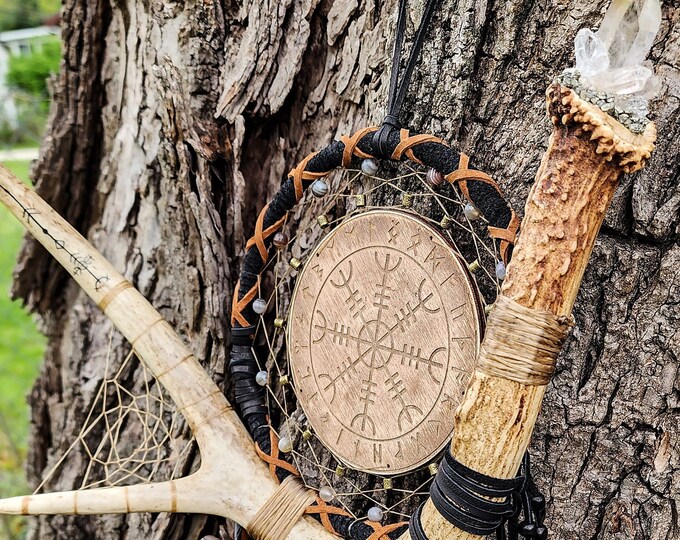 Aegishjalmur 'helm of Awe' Antler Energycatcher With Lemurian Quartz ...