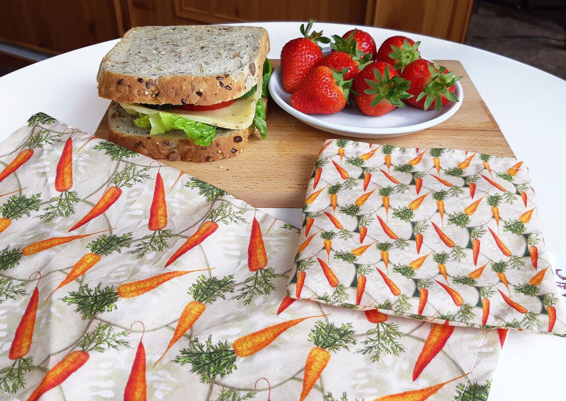 Envoltorio de comida reutilizable de algodón orgánico con estampado de ...