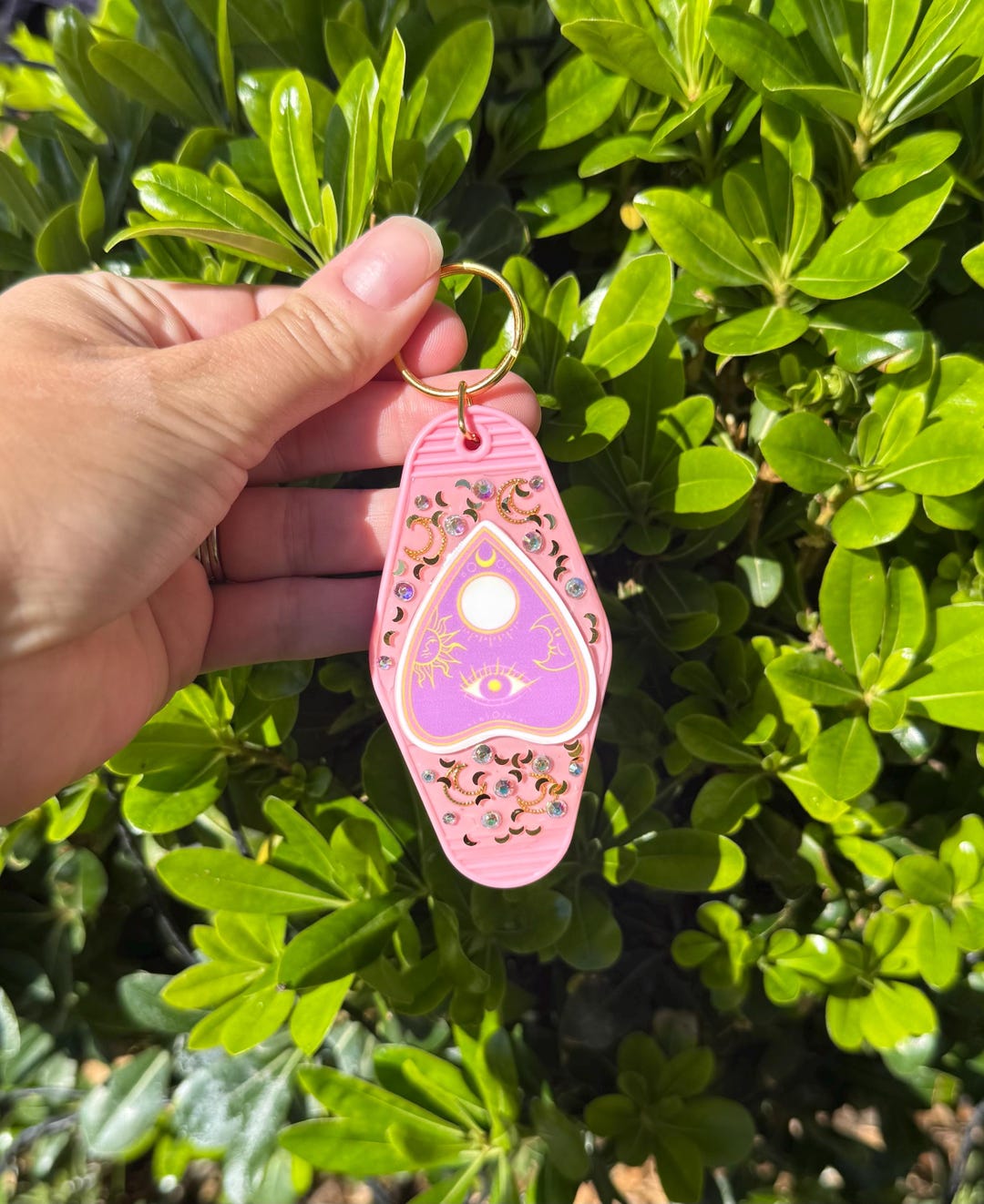 Bling Planchette Sun Moon Eye Motel Key Keychain Cute Pink Keychain ...