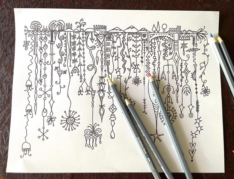 Whimsical Dangle Doodle Coloring Page: Mindful Line Art (PDF Download ...