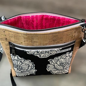 Floral Barkcloth Crossbody Bag, Double Zipper Pouch, Crossbody Purse ...