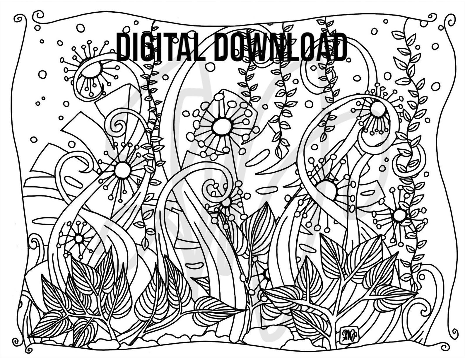 Fantasy Floral Botanical Doodle Coloring Page: Hand Drawn Mindful ...