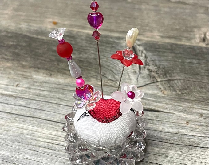 Valentine Pincushion, Salt Cellar Pin Cushion, Sewing Room Decor, Heart ...