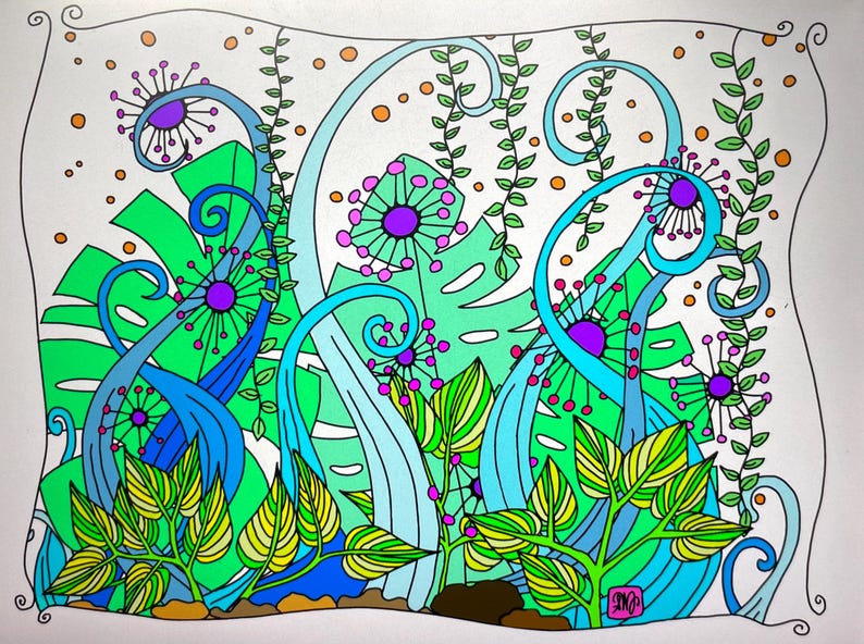 Fantasy Floral Botanical Doodle Coloring Page: Hand Drawn Mindful ...