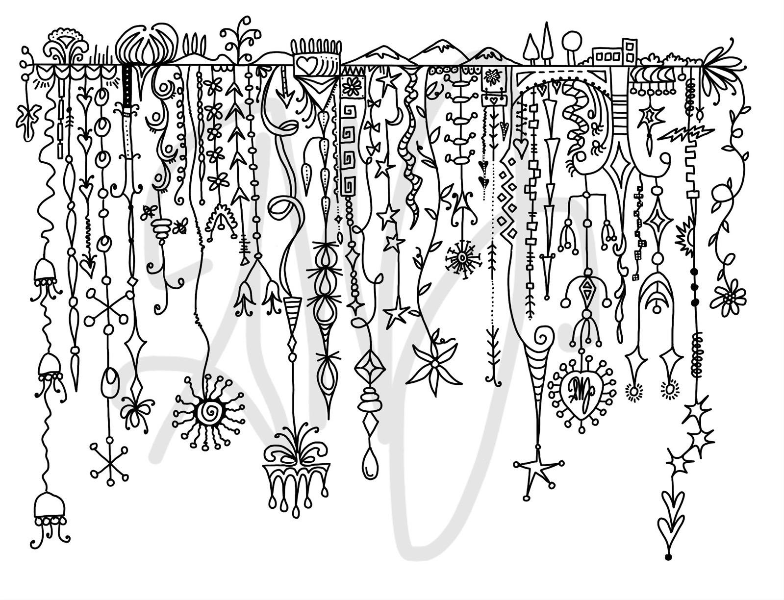 Whimsical Dangle Doodle Coloring Page: Mindful Line Art (PDF Download ...