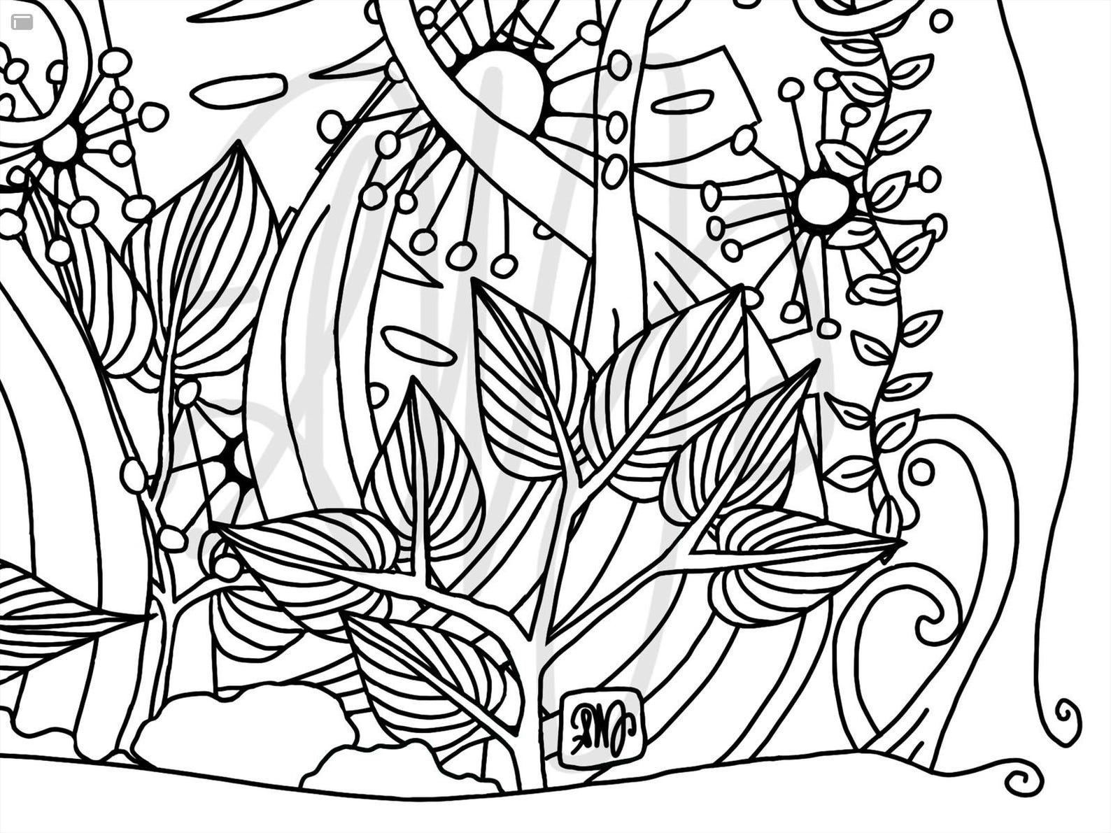 Fantasy Floral Botanical Doodle Coloring Page: Hand Drawn Mindful ...