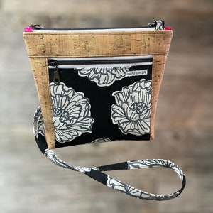 Floral Barkcloth Crossbody Bag, Double Zipper Pouch, Crossbody Purse ...