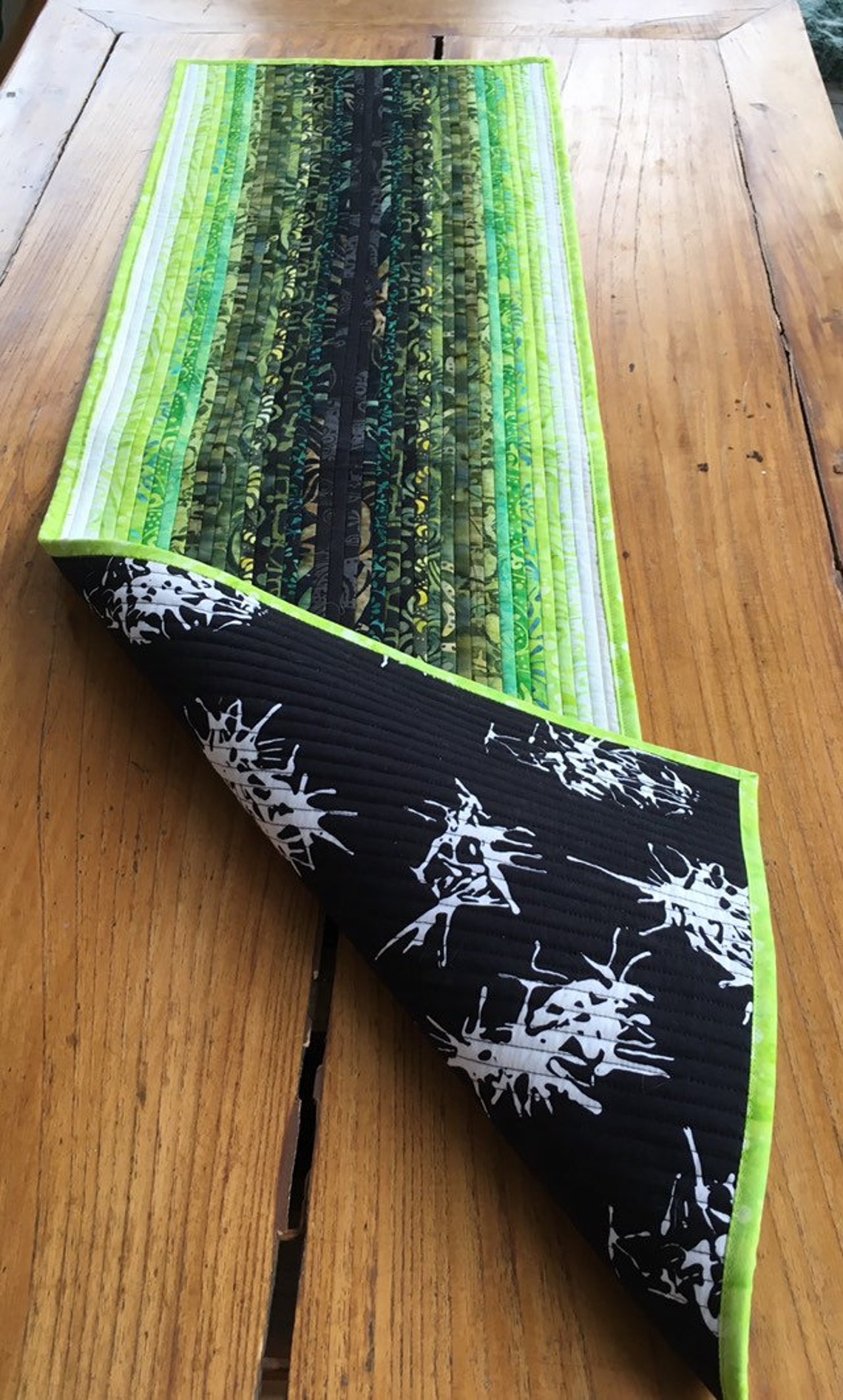 Batik Table Runner Green Table Runner Reversible Table - Etsy