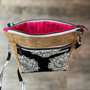 Floral Barkcloth Crossbody Bag, Double Zipper Pouch, Crossbody Purse ...
