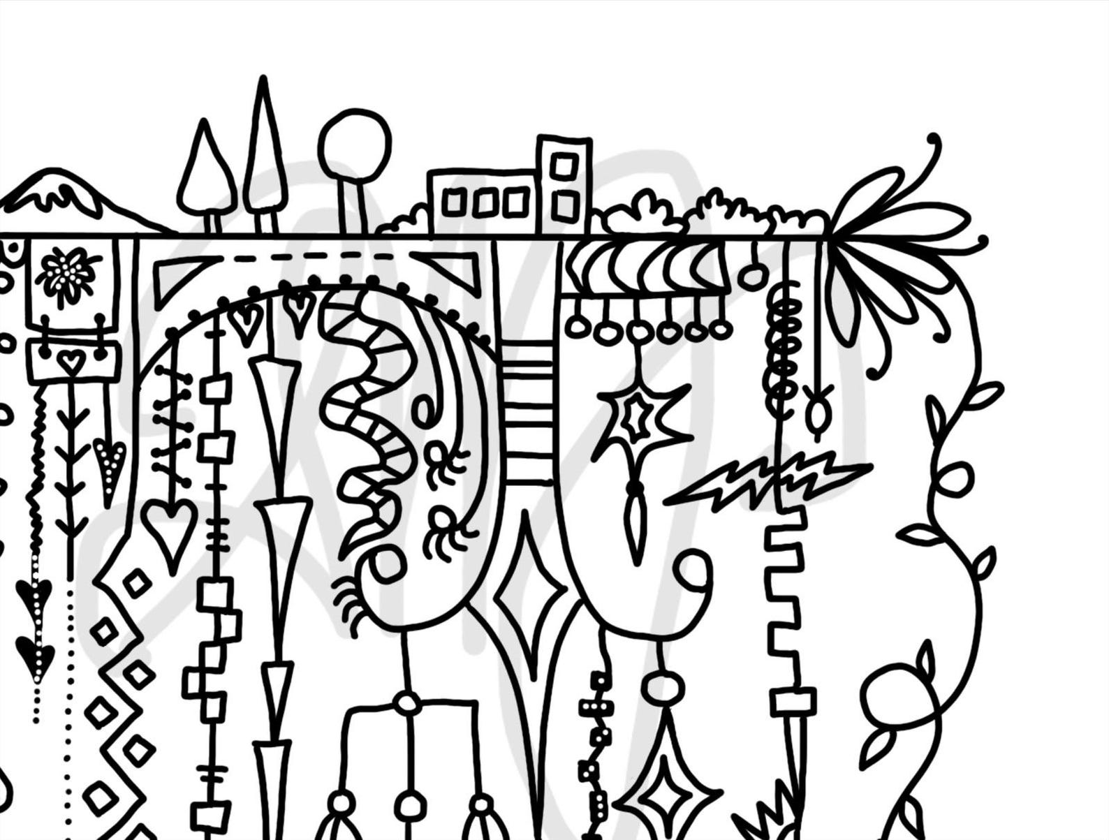 Whimsical Dangle Doodle Coloring Page: Mindful Line Art (PDF Download ...
