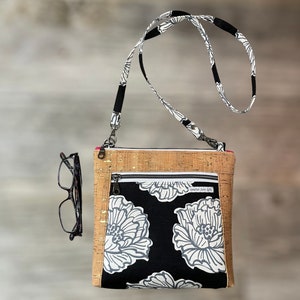 Floral Barkcloth Crossbody Bag, Double Zipper Pouch, Crossbody Purse ...