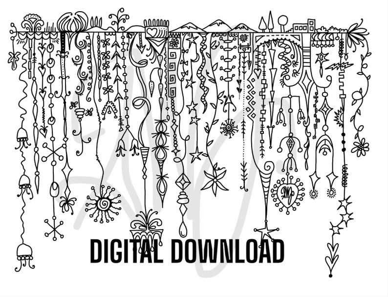 Whimsical Dangle Doodle Coloring Page: Mindful Line Art (PDF Download ...