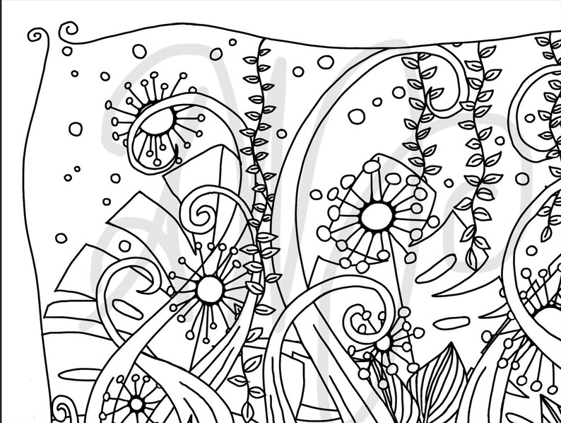 Fantasy Floral Botanical Doodle Coloring Page: Hand Drawn Mindful ...