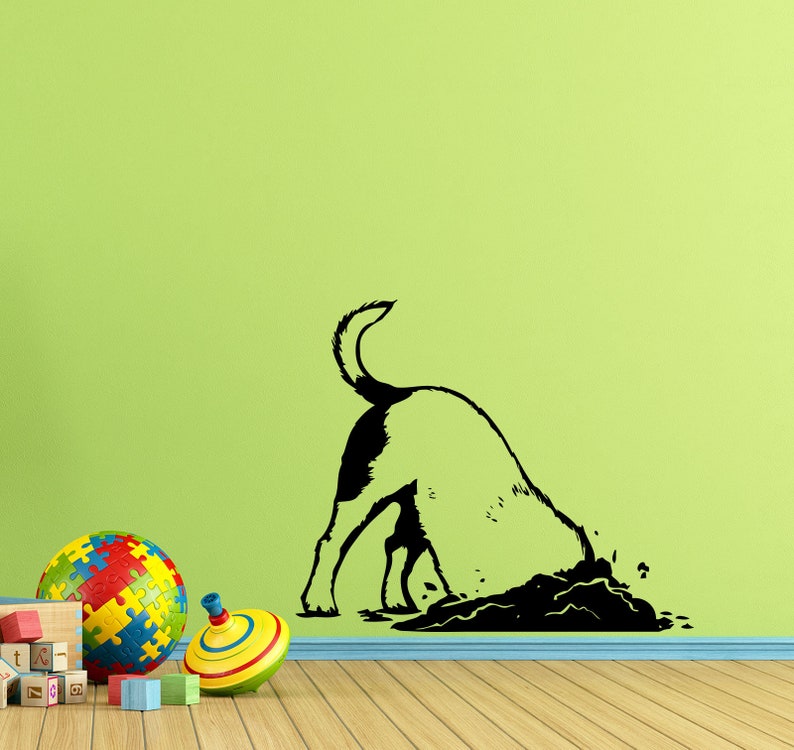 Dog Wall Decal Funny Puppy Dig Hole Pets Kids Poster Bedroom Vinyl ...