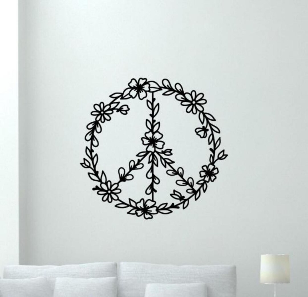Peace Sign Wall Decal Vinyl Sticker Floral Peace Sign Symbol Hippie ...