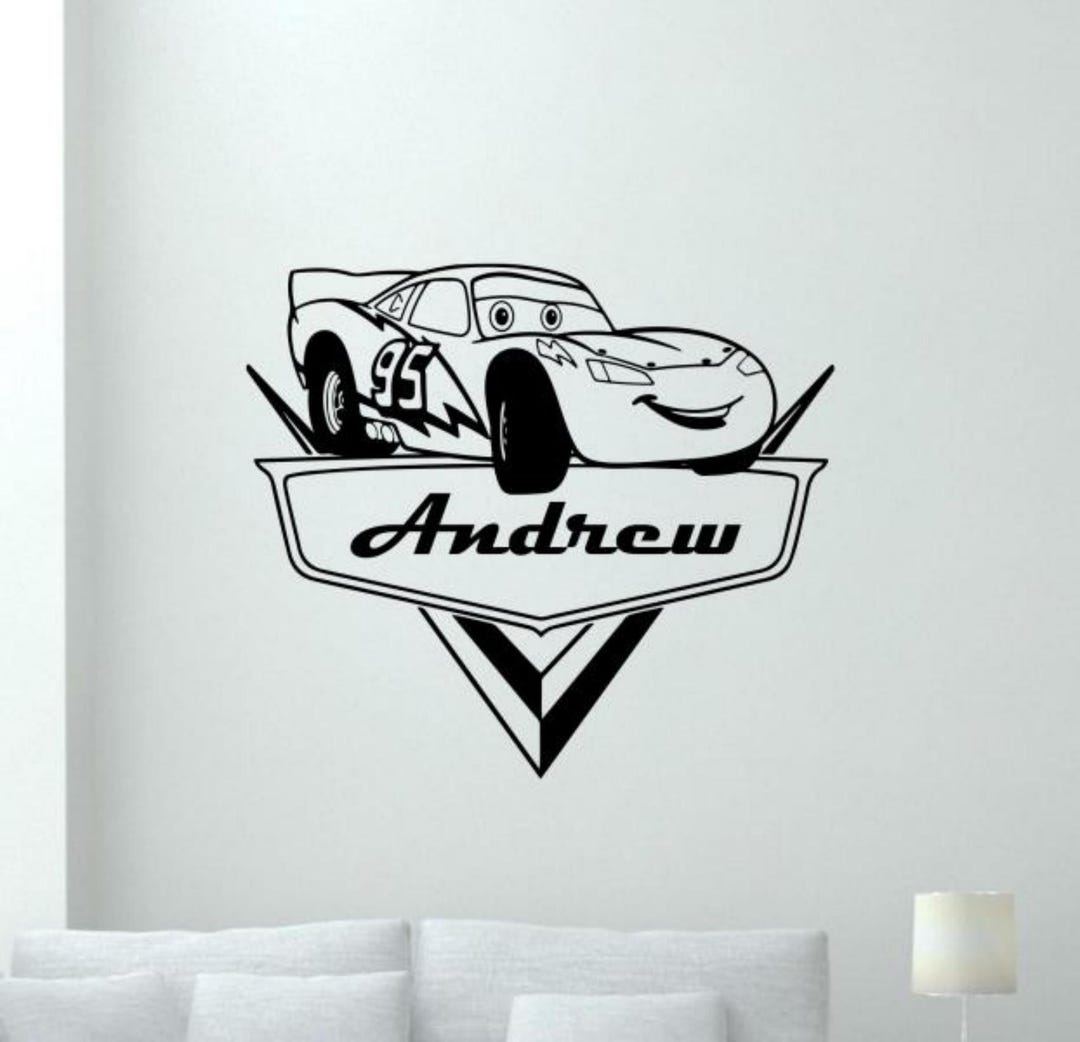 Personalized Cars Wall Decal Vinyl Sticker Custom Name Mcqueen Decor ...