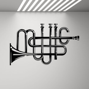 Music Wall Decal Trumpet Decor Sign Music Lover Gift Poster Mural Vinyl ...