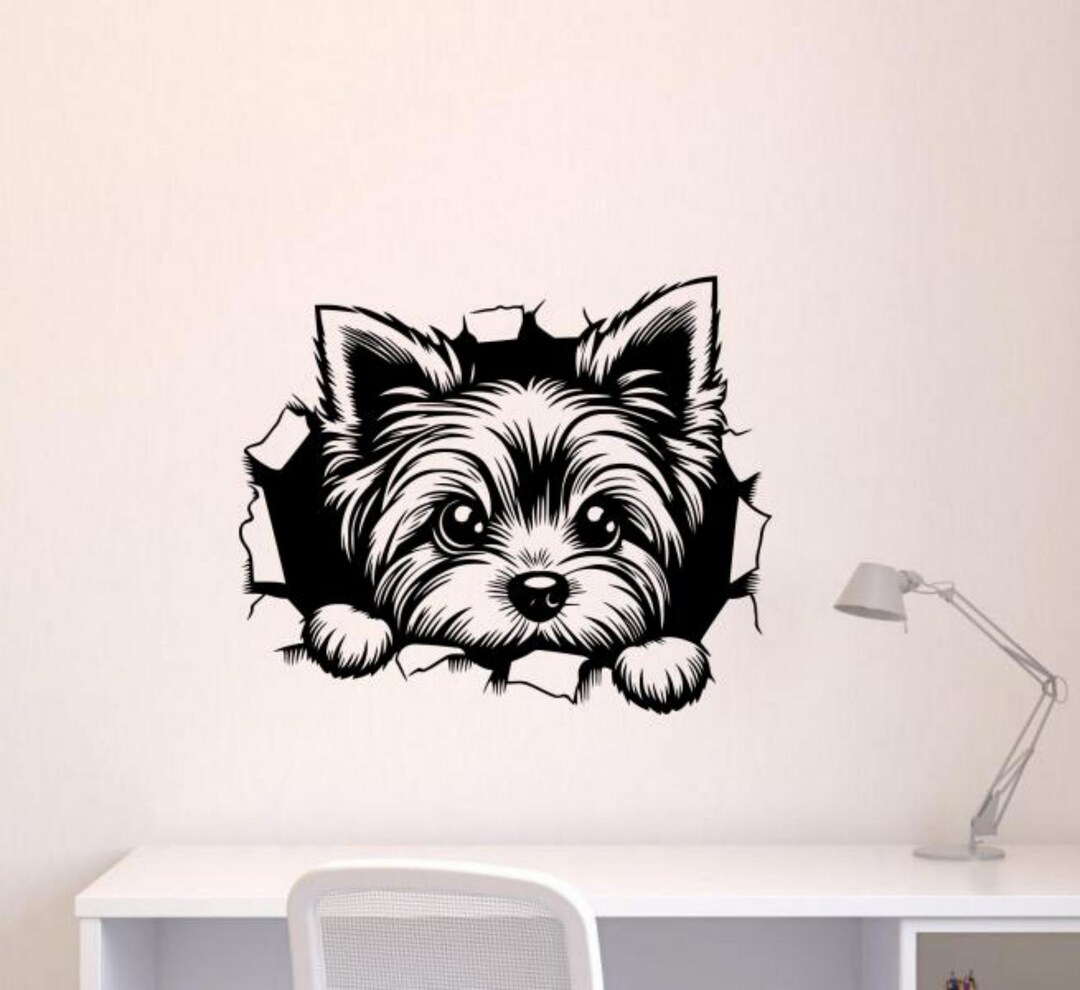 Yorkshire Terrier Wall Decal Vinyl Sticker Yorkie Decor Peeking Dog ...