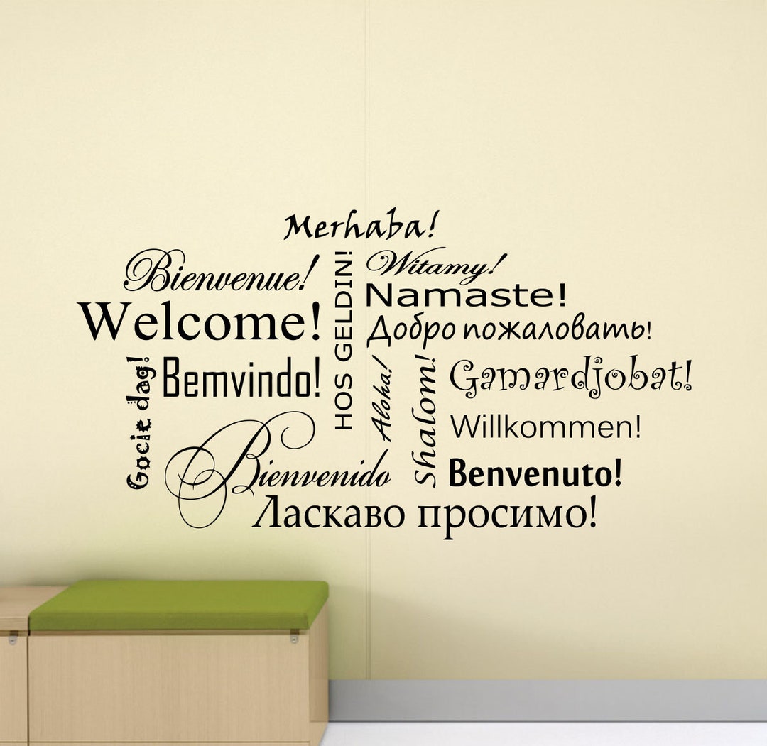 Welcome Wall Decal Sign Different Languages Word Cloud Poster Classroom ...