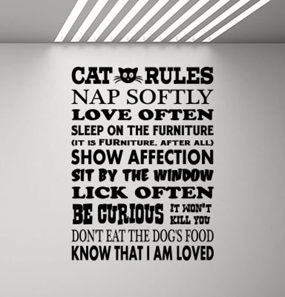 Cat Rules Sign Wall Decal Cat Wall Decal Cat Rescue Poster Cat Lady ...