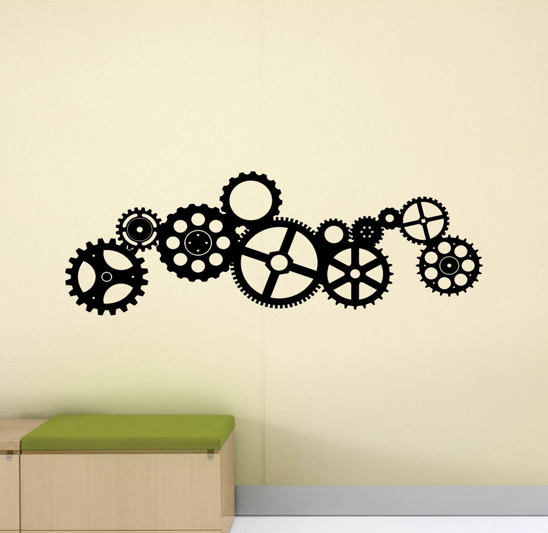 Gears Wall Decal Steampunk Sign Cogs Wheels Kids Children Gift Poster ...