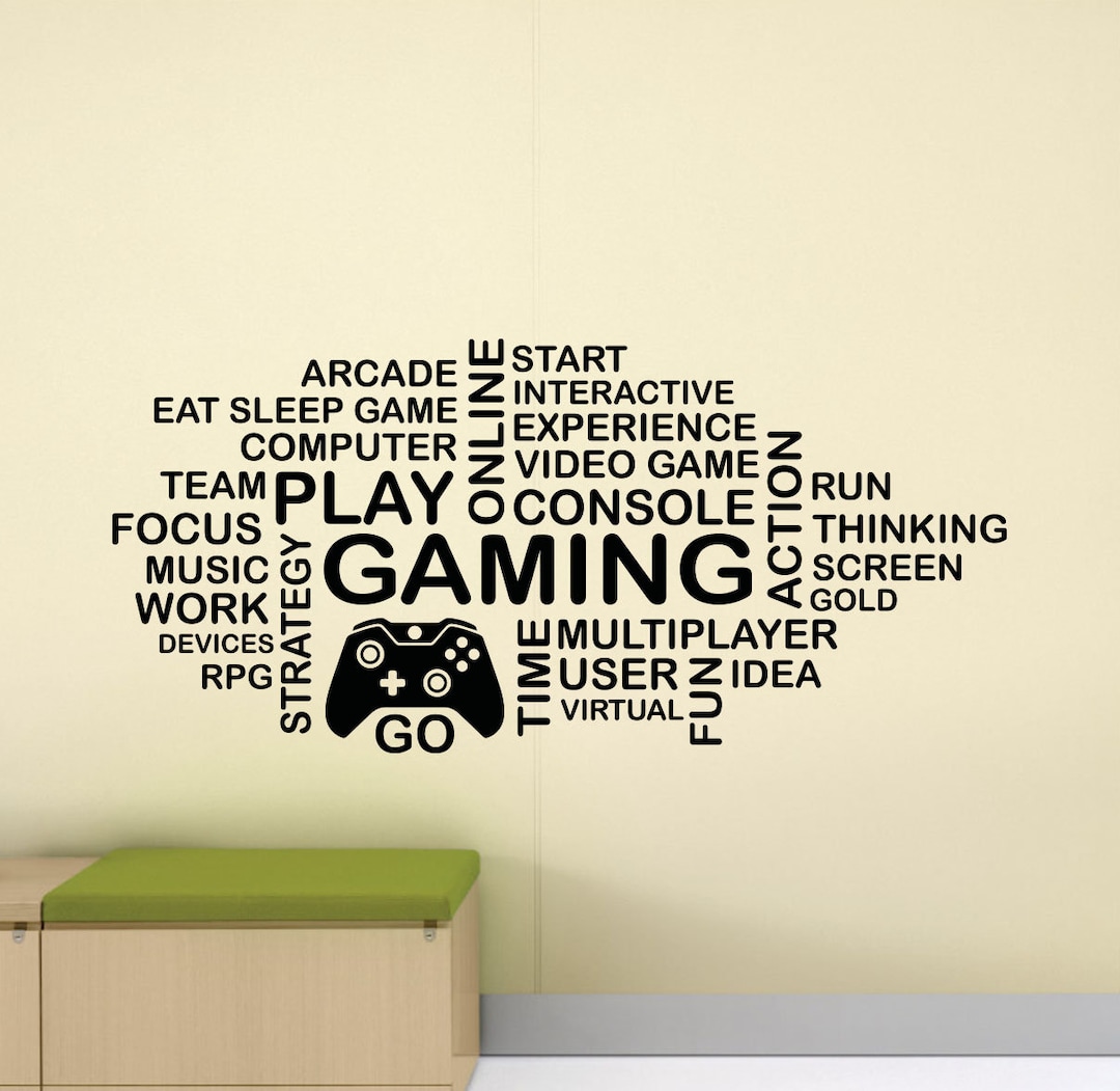 Gaming Wall Decal Word Cloud Video Gamer Gifts Kids PS4 Xbox Controller ...