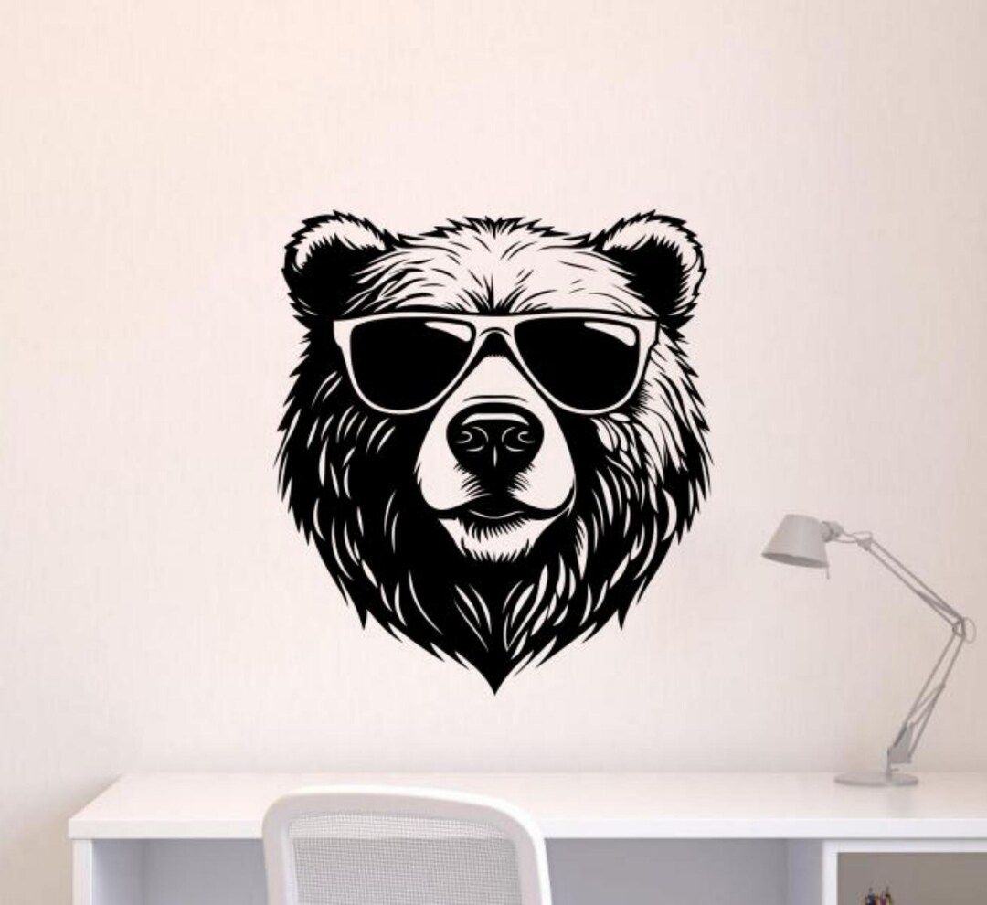 Cool Bear Wall Decal Vinyl Sticker Bear in Sunglasses Wall Decor Sign ...