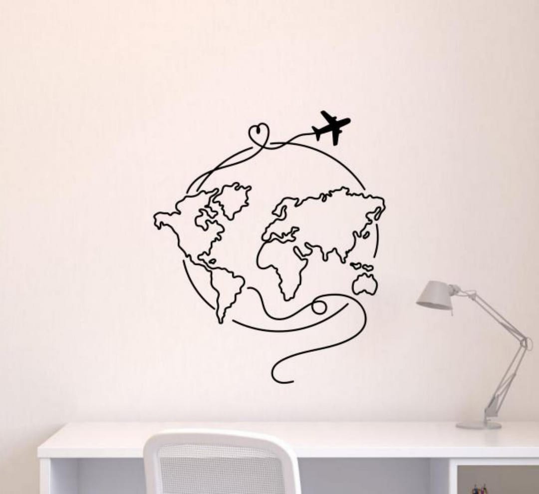 Around the World Wall Decal Vinyl Sticker Adventure Sign World Map ...