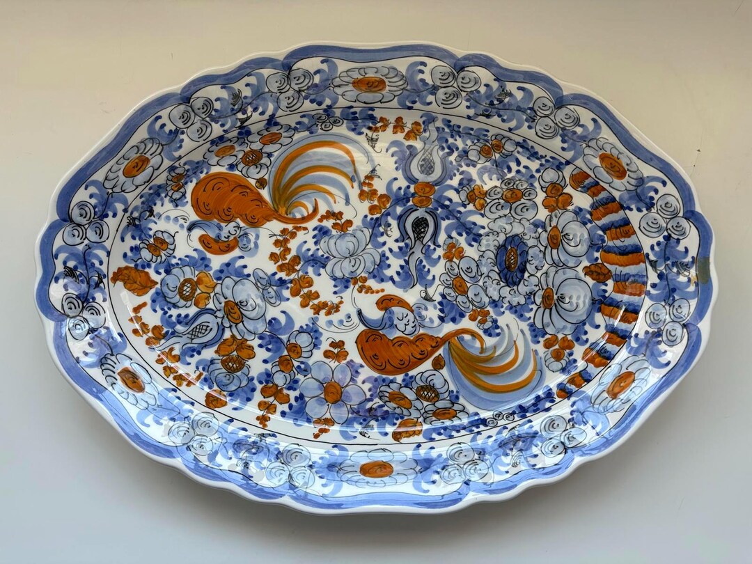 Handmade Cretan Folk Art Ceramic Plate Traditional Rooster & Floral ...
