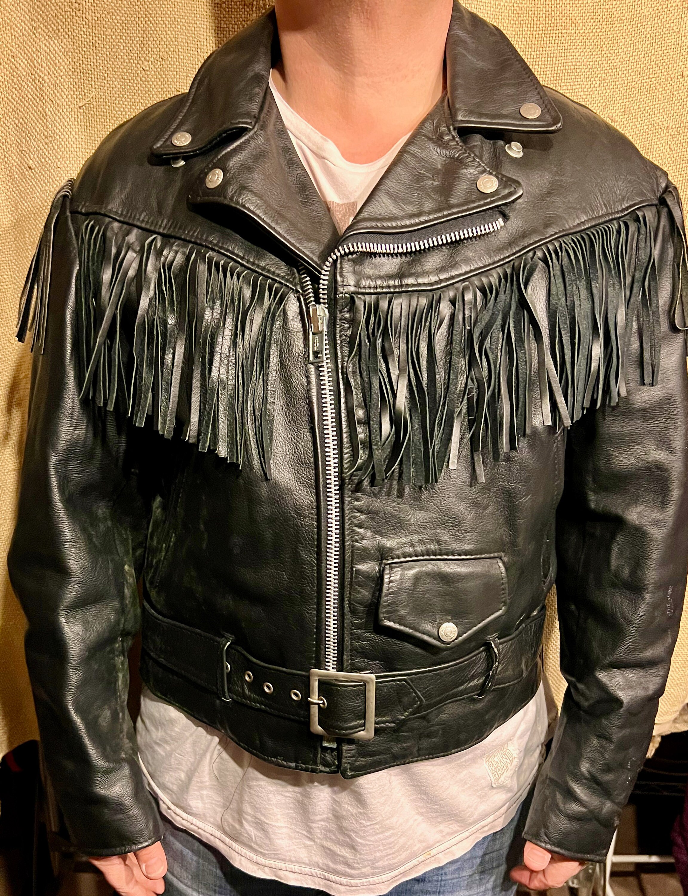 Vintage Fringe Black Motorcycle Jacket Size 46 FREE SHIPPING - Etsy