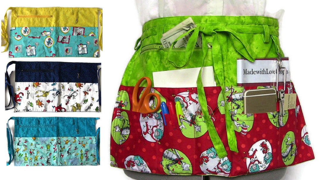 Teacher Apron With Pockets/half Apron With Zipper Pocket/reading ...
