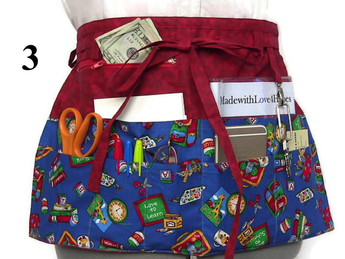 Teacher Apron/Apron with Pockets/Half Apron with Zipper | Etsy